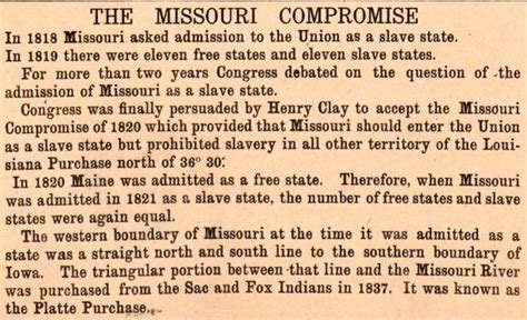 Text Of Missouri Compromise Of 1820 And Map