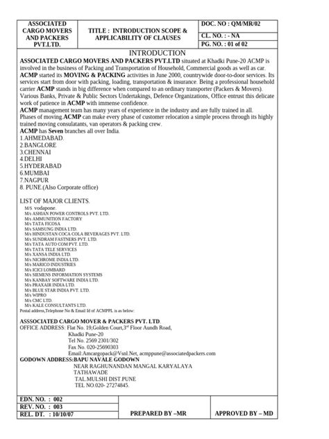 Qm Mr 02 Introduction Scope And Applicability Clauses Pdf Logistics