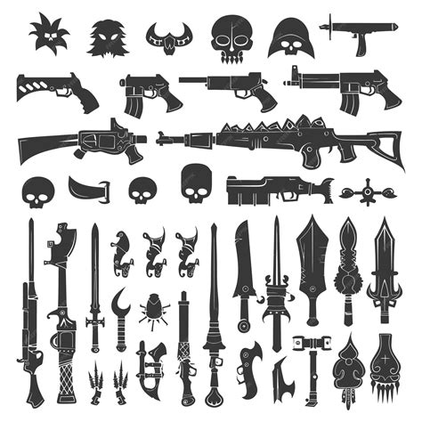 Silhouette Hand Drawn Cute Weapon In Game Kawaii Doodle Collection Set Premium Ai Generated Vector