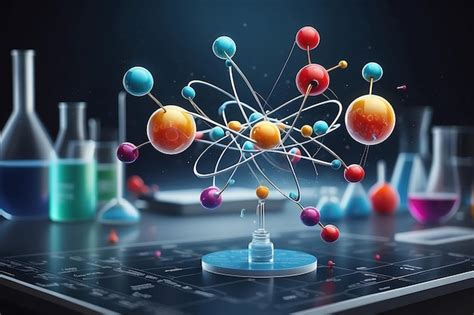 Image Of Chemical Compounds And Scientific Formulas Over Atom Model In