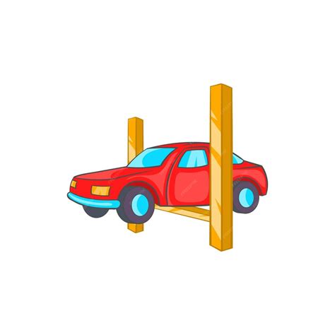 흰색 배경에 만화 스타일의 자동차 리프팅 아이콘 프리미엄 벡터