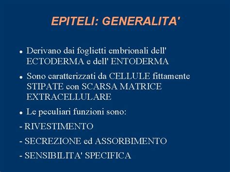 Tessuti Epiteliali Cenno Ai Foglietti Embrionali Epiteli Generalita