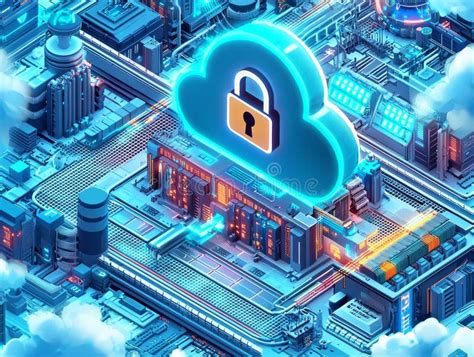 The Lock And Shield Icon Depicts The Security Of Cloud Based Data Storage Stock Image Image