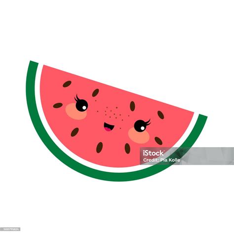 수박 열대 과일 일본 카와이 스타일의 벡터 일러스트레이션 디자인 0명에 대한 스톡 벡터 아트 및 기타 이미지 0명 개념