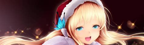 Blonde Green Eyed Anime Girl Celebrating The New Year In A Santa Dress