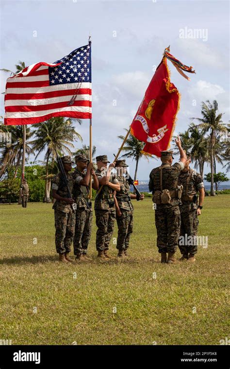 Us Marines With The Color Guard Raise The Marine Corps Flag During
