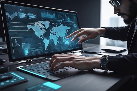 Premium Photo Hacker Hands At Work With Interface Around