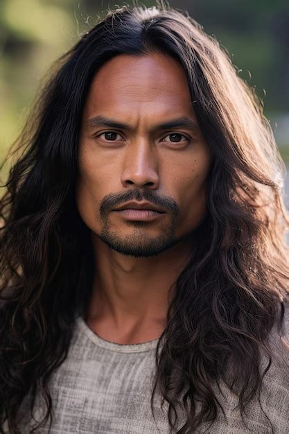 Premium Ai Image Serene Pacific Islander Man With Long Waves