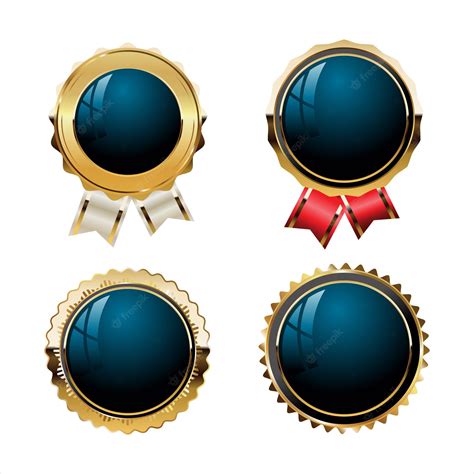 블랙 블루 및 골드 품질 배지 및 레이블 컬렉션 프리미엄 벡터