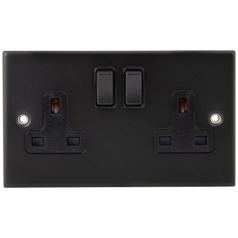 13A 2 Gang DP Switched Socket Black Insert Painted Matt Black M2 Electrical