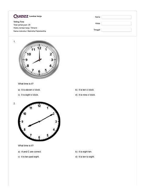 Telling Time Quizizz Pdf