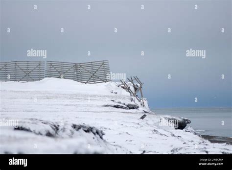 Erosion Due To Melting Permafrost Rising Sea Levels And Pounding Surf