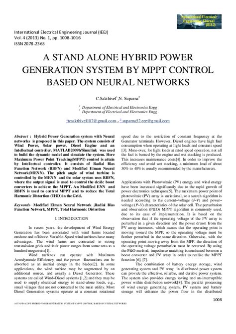 Pdf A Stand Alone Hybrid Power Generation System By Mppt Control