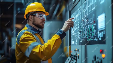 Engineer Monitoring A Control Panel In An Industrial Plant Premium Ai Generated Image