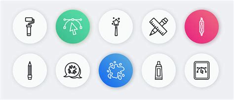 선 페인트 스프레이 마커 펜 지우개가있는 연필 튜브 페인트 팔레트 십자 눈금자와 연필 마술 지팡이 컴퓨터 디자인 프로그램 및