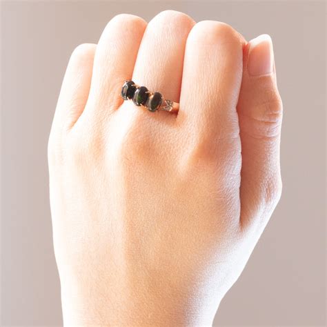 Anello Vintage In Oro Rosa 9k Con Ammoliti E Diamanti Antichità Galliera