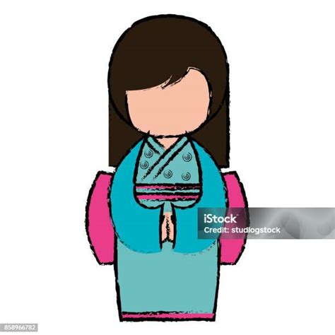 Karakter Kawaii Boneka Jepang Kecil Ilustrasi Stok Unduh Gambar