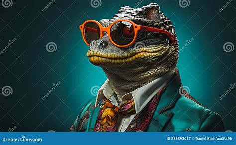 Crocodile In Glasses And A Suit Business Concept Generative Ai Stock