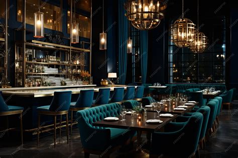 Premium Photo Luxurious Restaurant Interior With Blue Velvet Chairs