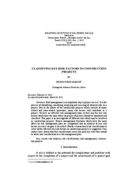 Pdf Classifying Key Risk Factors In Construction Projects