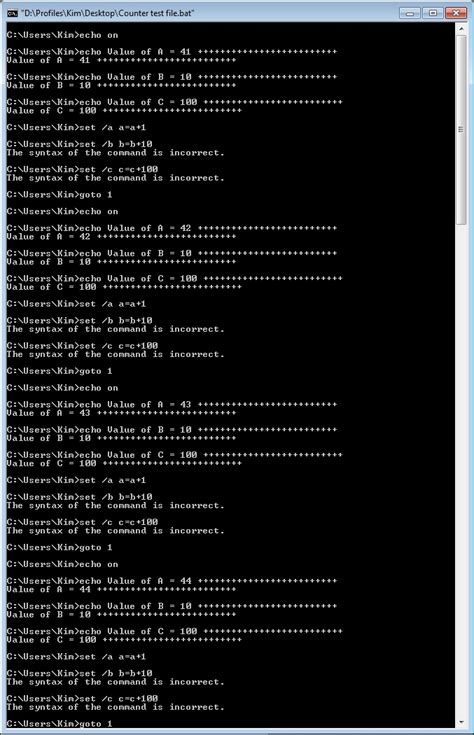 Batch File Unable To Increase The Value Of Multiple Variables Stack