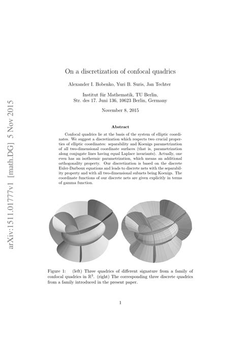 Pdf On A Discretization Of Confocal Quadrics
