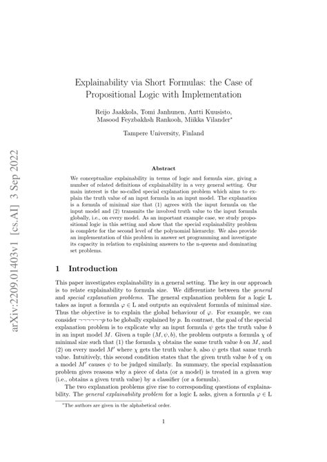 Pdf Explainability Via Short Formulas The Case Of Propositional