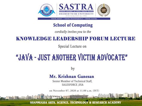 Krishnan Ganesan On Linkedin Sastra Salesforce Givingback Bringingpeopletogether Java