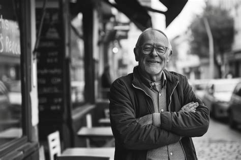 Happy Older Man At Cafe Premium Ai Generated Image