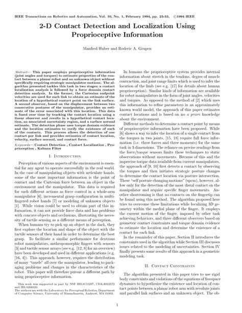 Pdf 2 D Contact Detection And Localization Using Proprioceptive Information