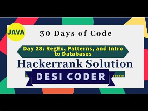Day 28 RegEx Patterns And Intro To Databases HackerRank 30 Days Of
