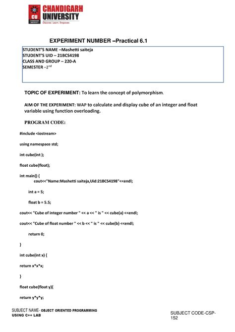 C Saiteja Mashetti C Worksheet SUBJECT NAME USING C LABOBJECT ORIENTED