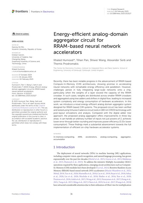 Pdf Energy Efficient Analog Domain Aggregator Circuit For Rram Based Neural Network Accelerators