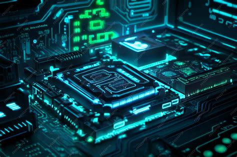 Premium Photo Futuristic Computer Chip Glows Blue In Abstract Circuit Board Pattern