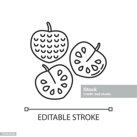 체리모야 픽셀 완벽한 선형 아이콘 맛있는 커스터드 사과 아노나 체리몰라 얇은 선 사용자 정의 일러스트레이션 윤곽 기호입니다 벡터 격리 된 윤곽선 도면입니다 편집 가능한