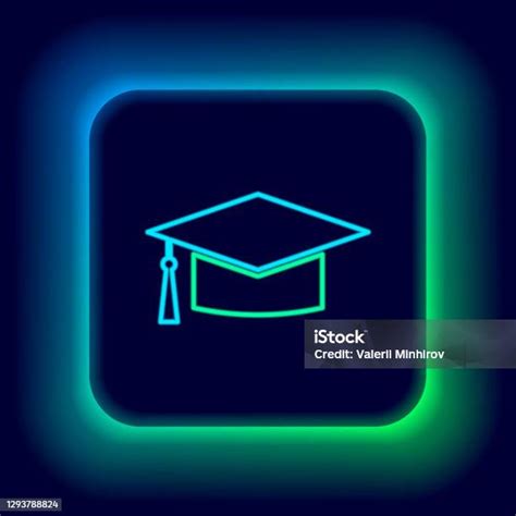 검은 색 배경에 고립 된 빛나는 네온 라인 졸업 모자 아이콘 태슬 아이콘졸업 모자 다채로운 개요 개념 벡터 공부에 대한 스톡 벡터 아트 및 기타 이미지 Istock