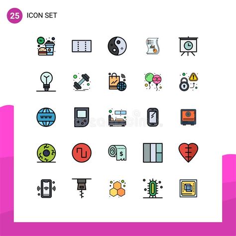 Pictogram Set Of 25 Simple Filled Line Flat Colors Of Paper Data Salon Business Audit Stock