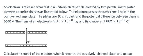 Solved An Electron Is Released From Rest In A Uniform