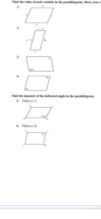 find the value of each variable in the parallelogram