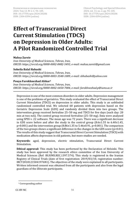 Pdf Effect Of Transcranial Direct Current Stimulation Tdcs On Depression In Older Adults A