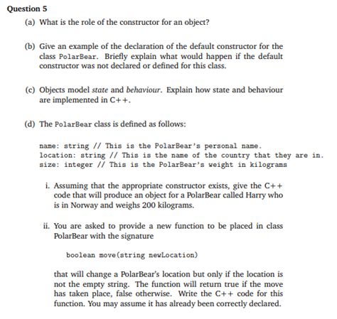 Solved Question 5 A What Is The Role Of The Constructor