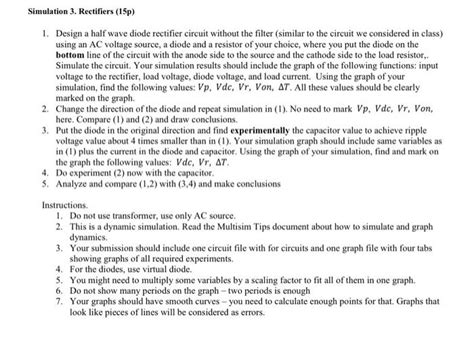 solved simulation 3 rectifiers 15 1 design a half wave