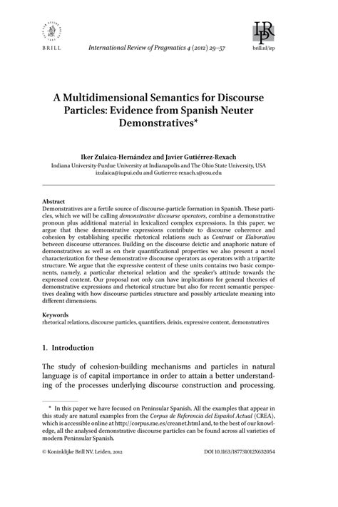 pdf a multidimensional semantics for discourse particles evidence