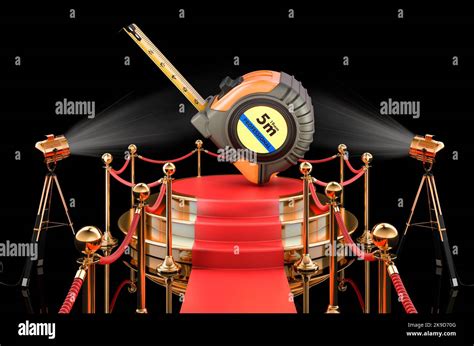 Podium With Tape Measure 3d Rendering Isolated On Black Background