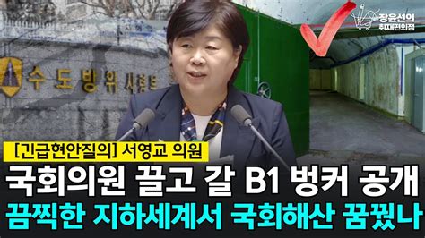 국회 긴급현안질의 서영교 의원 국회의원 끌고 갈 B1 벙커 공개 끔찍한 지하세계서 국회해산 꿈꿨나 Youtube
