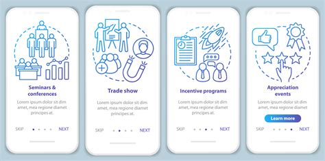 Corporate Event Management Onboarding Mobile App Page Screen With Linear Concepts Seminars