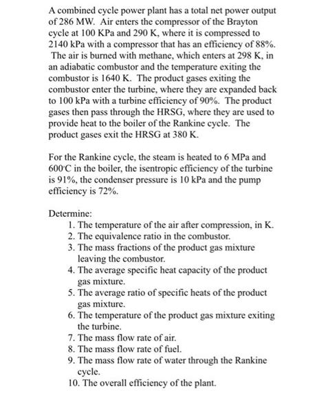 Solved A Combined Cycle Power Plant Has A Total Net Power