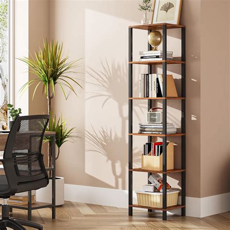 Tutotak Bookshelf 6 Tier Tall Book Shelf Narrow Bookcase