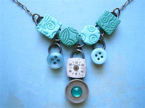 Assemblage Necklace From Upcycled Watch Parts Vintage Buttons And My