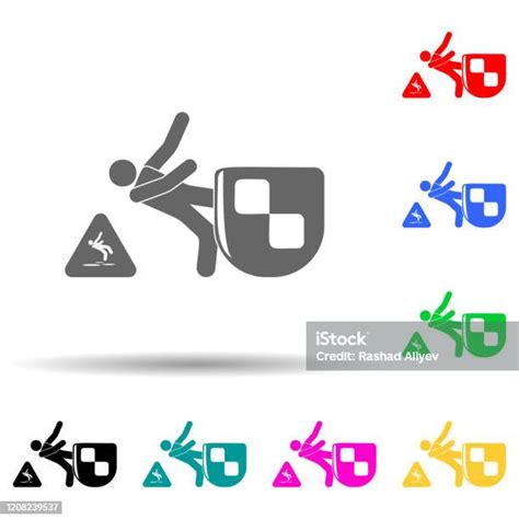 멀티 컬러 스타일 아이콘이 떨어지는 것을 피하십시오 Ui 및 Ux 웹 사이트 또는 모바일 응용 프로그램에 대한 간단한 문양 보험 아이콘의 평면 벡터 0명에 대한 스톡 벡터